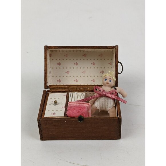 Toys | Vintage Dollhouse Miniature Doll Trunk W Doll Artist Made ...
